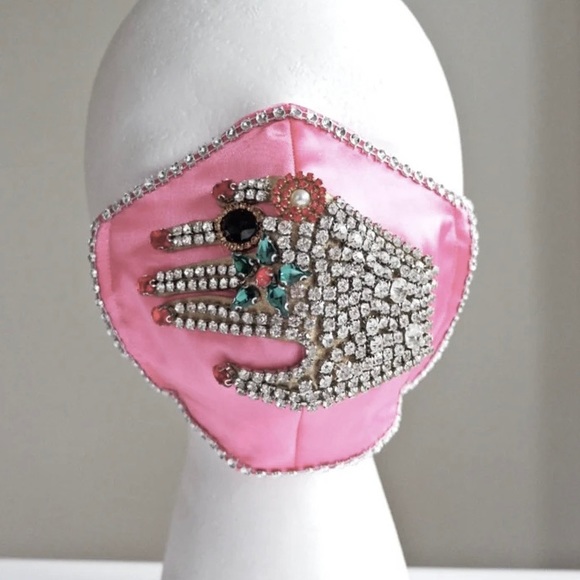 Accessories | Satin Light Pink Rhinestone Hand Glamorous Handmade Face ...